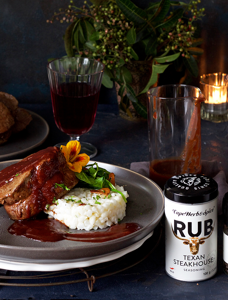 Cape Herb and Spice - BEEF FILLET WITH RED WINE SAUCE AND SAMP RISOTTO